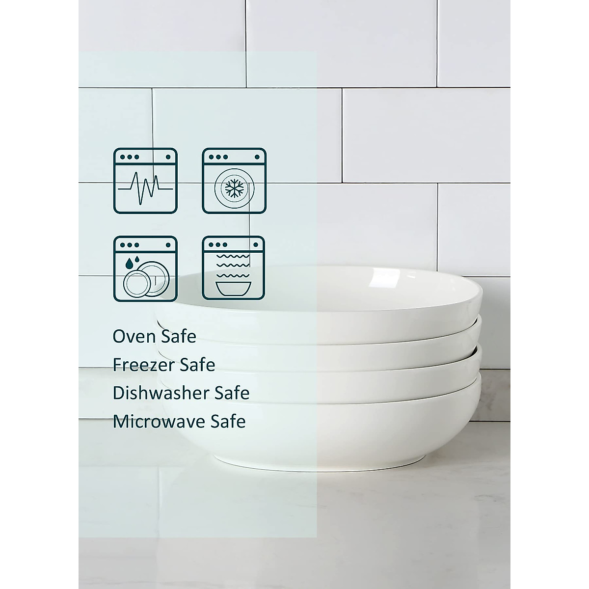 Teocera Pasta Bowls, Salad Bowls Set, Large Serving Bowls, 50 Ounce Porcelain White Bowls Set of 4 - Square Design, Microwave Dishwasher Safe
