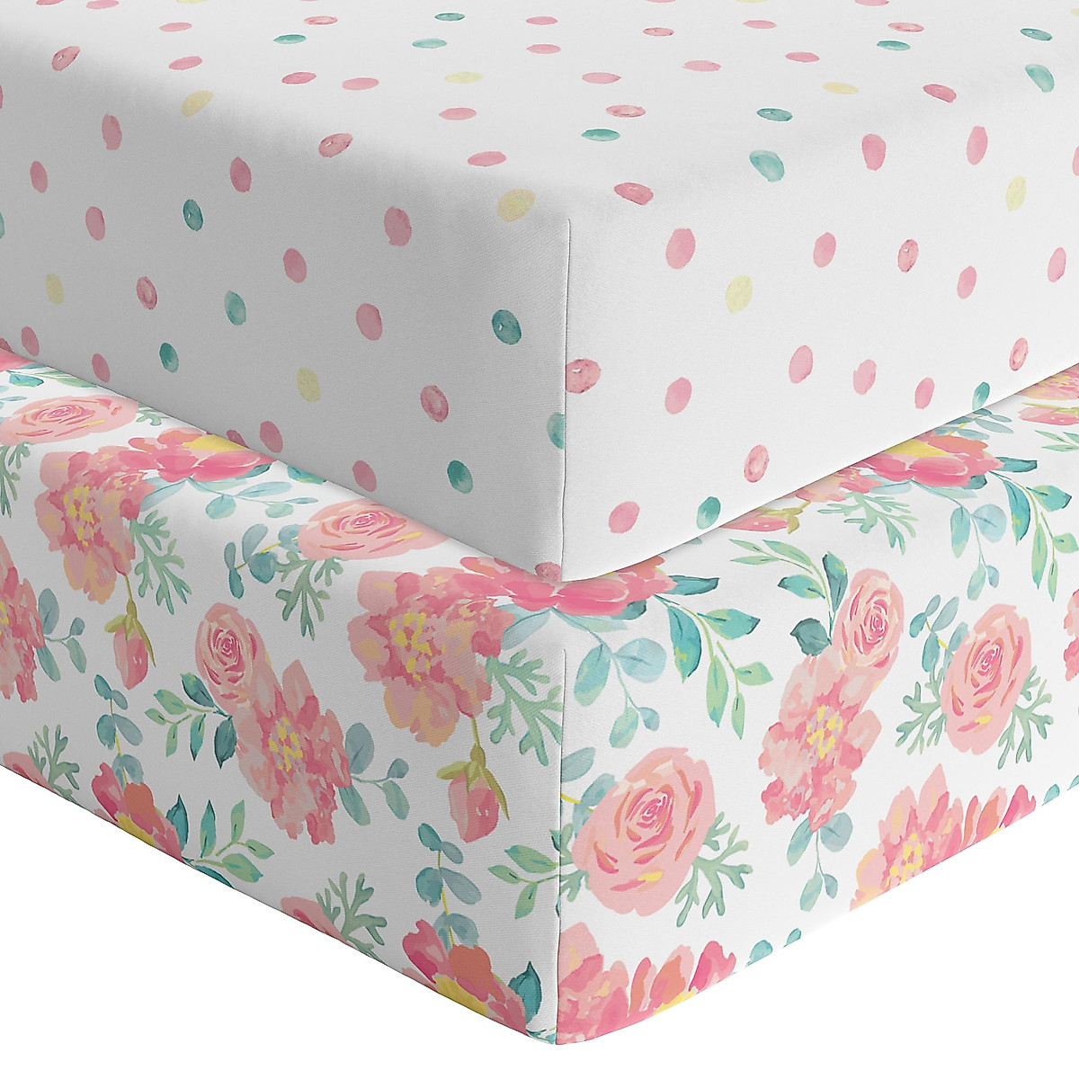 Featherhead™ 2-Pack Fitted Crib Sheets - 100% Cotton - 52" x 28" x 9" for Standard Crib and Toddler Mattress (Percale Garden Floral)