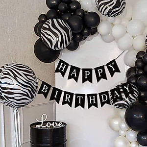 Black Happy Birthday Banner Birthday Sign for Backdrop Happy Birthday Decorations for Men Women Black Birthday Party Wall Door Bunting Banner Flag Birthday Tea Party Supplies