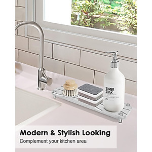 Fast Drying Stone Sink Caddy - Instant Dry Sink Organizer for Bathroom Kitchen, Water Absorbing Stone Tray for Sink Countertop, Diatomaceous Earth Quick Dry Stone Rack for Sponge, Soap Dispenser, Cup