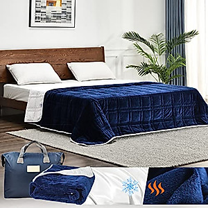 King Size Weighted Blanket 45lb(88''x104'', Navy Blue / White), Warm Short Plush and Cooling Tencel Reversible Weighted Blanket Fit King and California King Beds for Couple - Carry Bag Included