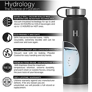 H2 Hydrology Sport Water Bottle 3 LIDS (Straw Lid & Spout Lid) | Double Wall Vacuum Insulated Stainless Steel Wide Mouth | Sports Hot & Cold Leak Proof Sweat Free Thermos (32 oz, Aquamarine)