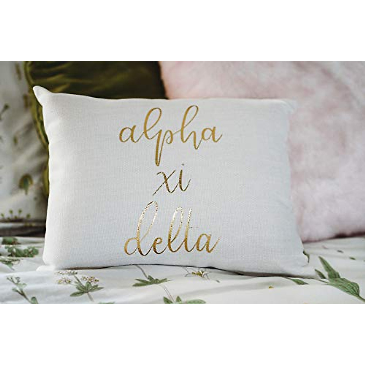 Sorority Shop Alpha Xi Delta Pillow – Gold Script Design, 12" x 16" Lumbar Pillow Sorority