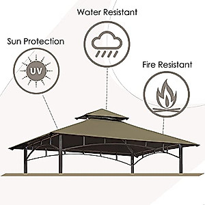 CoastShade 8 x 5 Grill BBQ Gazebo Double Tiered Replacement Canopy Roof Outdoor Barbecue Gazebo Tent Roof Top (Khaki)