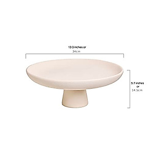 Large Off-White Ceramic Pedestal Decorative Bowl for kitchen decor. Style as a fruit bowl or as a showpiece for on your styled coffee table.