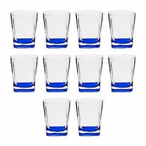 DISCOUNT PROMOS 10 Verona Whiskey Glasses Set, 11 oz. - Durable, Thick Base, Color Bottom, Barware - Blue