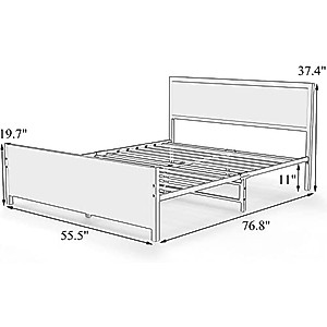Full Size Bed Frames with Headboard Full Platform Bed Frame Rustic Wood Platform Metal Bed Frame Full Size Bed Frames with Storage No Box Spring Needed Heavy Duty Slat Support (Industrial Brown, Full)