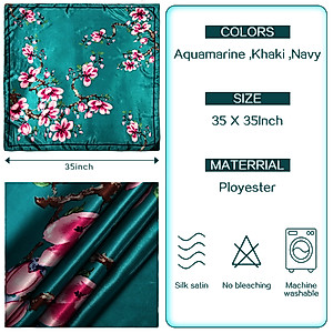 DOOBO Silk Scarf - 3 Pcs 35 Inches Polyester Satin Head Scarf for Women - Aquamarine, Navy, Khaki