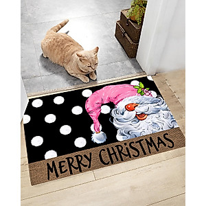 Shag Door Mats Bath Rugs Christmas Pink Dwarf White Point Black,Soft Fluffy Doormats Non Slip Carpet Winter Gnome Brown Linen,Shaggy Fuzzy Area Throw Rug for Kitchen/Bathroom/Bedroom 16x24In