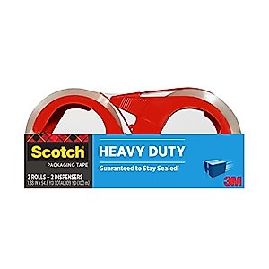 Scotch Heavy Duty Packaging Tape, 1.88" x 54.6 yd, Designed for Packing, Shipping and Mailing, Strong Seal on All Box Types, 3" Core, Clear, 2 Dispensered Rolls (3850-2RD)