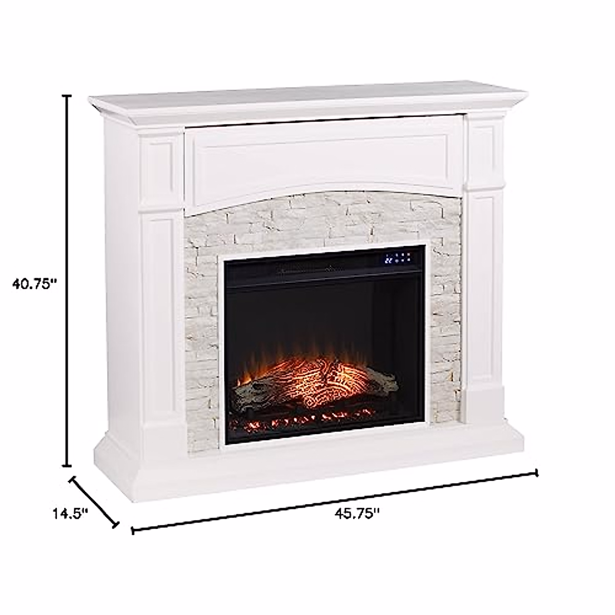 SEI Furniture Seneca Faux Stacked Stone Electric Fireplace with Hidden Media Shelf, New Crisp White