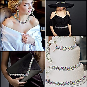 BBTO Bling Rhinestone Chain Trim Applique Crystal Flower Leaf Chain Sewing Trim Crafts Bridal Costume Embellishment Chain Trim for Jewelry DIY Necklace Bags Wedding Parties (AB, 6 Yards)