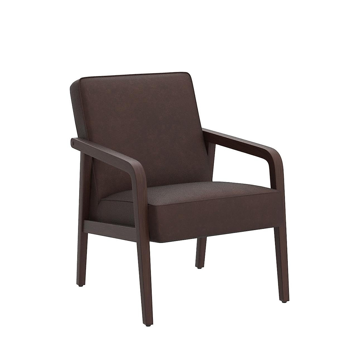 Yaheetech Accent Chair, PU Leather Reading Chair, Mid Century Modern Arm Chair with Solid Wood Frame for Living Room Bedroom Waiting Room, 2 Pieces, Dark Brown