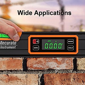 Mecurate Digital Level 15.7'' with LCD Display, 360° Angle Magnetic Digital Torpedo Level, Vertical & Horizontal Spirit Bubble Protractor for Construction Carpenter Craftsman Home Professional