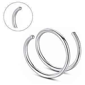 FECTAS Double Nose Ring for Single Piercing 20 Gauge Surgical Steel black silver gold Nostril Piercing Hoop Body Jewelry