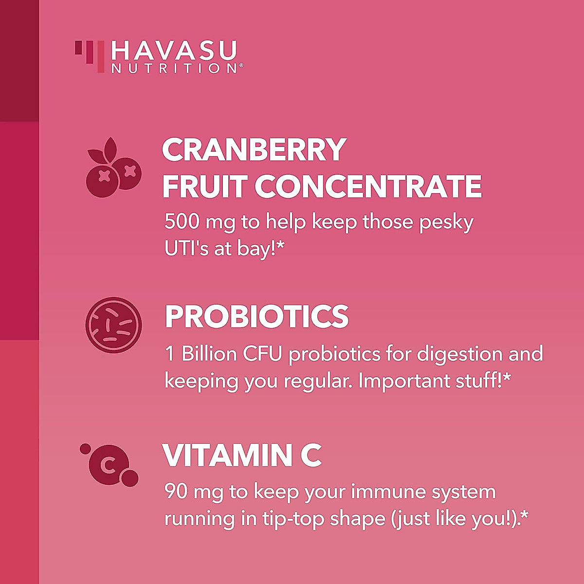 Probiotic Cranberry Gummies for Women - Urinary Tract Health and pH Balance - 1 Billion CFU of Lactobacillus for Bladder Support and Vaginal Wellness - Cran-Raspberry Flavor, 60 count, 1-Month Supply