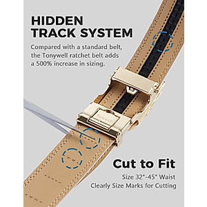 Tonywell Men's Leather Designer Belt with Fashion Comfort Click Buckle Exact Fit