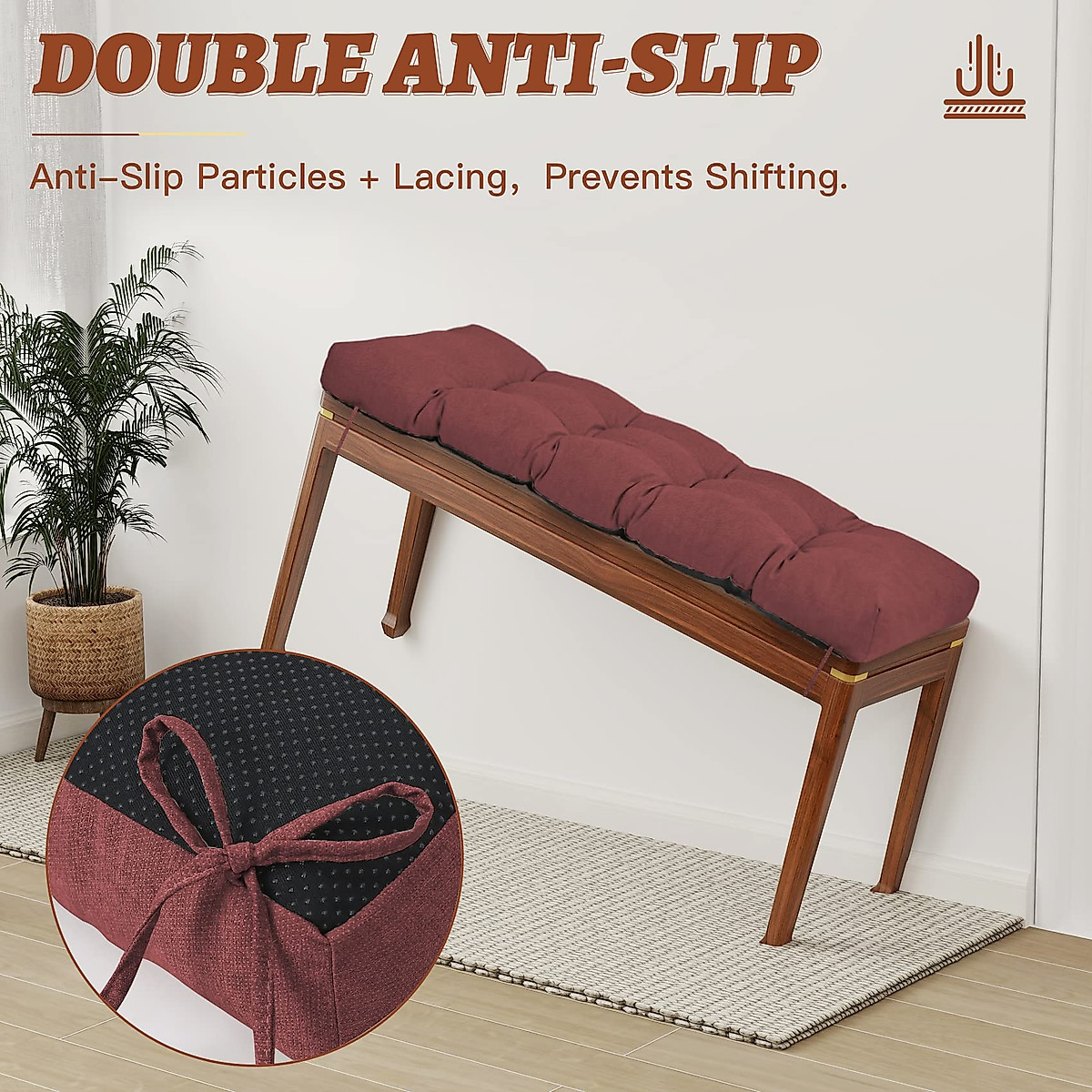 Focuprodu Bench Cushions. Non-Slip Pile Bench Cushion for Indoor and Outdoor in Multiple Scenarios.45x18 Inch Bench Cushion Ideal Cushion for Benches, Sofas and Raised Windows. (36x14x4, Burgundy)