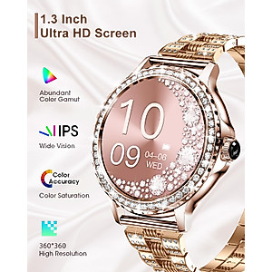 Smart Watches for Women (Answer/Make Call) with Diamonds, 1.3”HD Screen Bluetooth Smartwatch for Android iOS Phones, IP68 Waterproof Fitness Activity Trackers with Heart Rate/SpO2/BP/Sleep Monitor