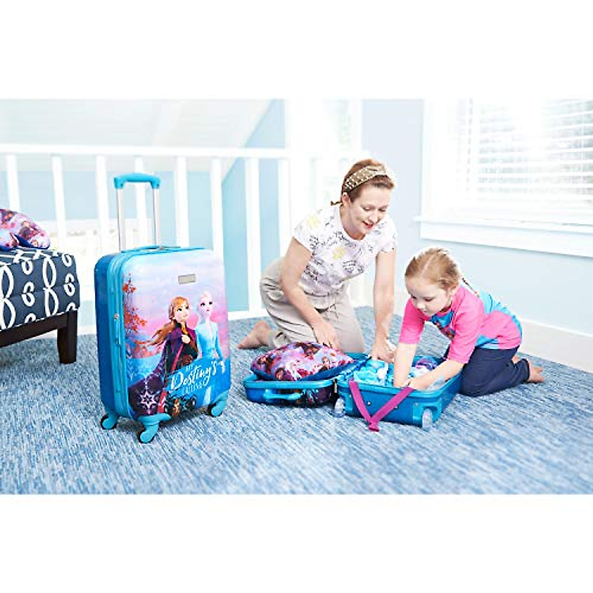 AMERICAN TOURISTER Disney Hardside Luggage with Spinner Wheels, Frozen, 2-Piece Set (18/20), Light Blue