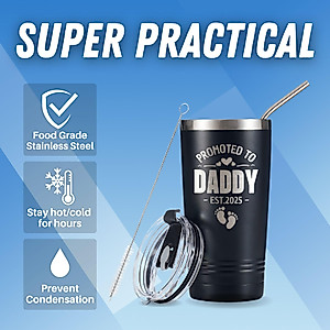 Onebttl New Dad Tumbler 2025, 1st First Father's Day Gifts for Men, Promoted to Daddy, Stainless Steel Travel Mug 20oz