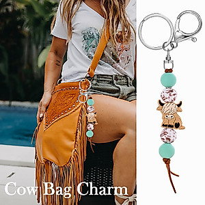 Qpige Highland Cow Gifts Cute Keychain Beads Highland Cow Keychain for Car Key Chain Highland Cow Lovers Gifts(Khaki)