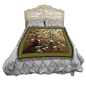 Pure Country Weavers Cherry Chase Blanket - Bird Garden Floral Gift Tapestry Throw Woven from Cotton - Made in The USA (72x54)