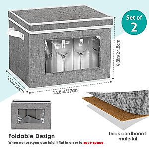 homyfort 2 Pack Stemware Storage Cases, Wine Glass Storage Box with Dividers, China Crystal Glass Storage Containers Organizer for 24 Glassware Moving and Protection (Grey)