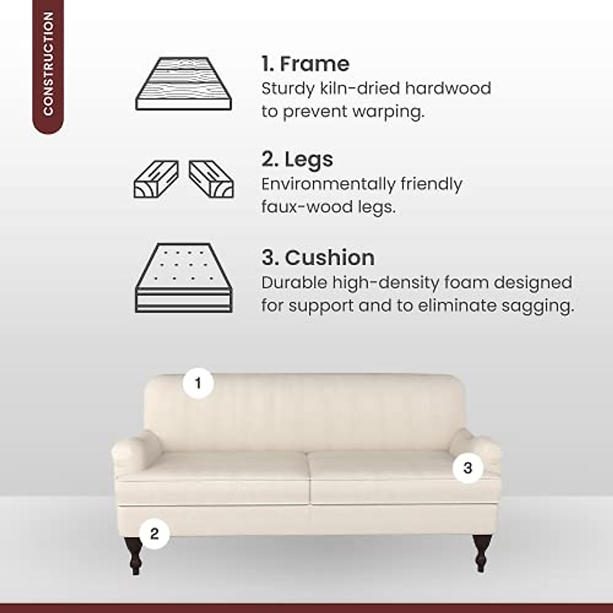 LifeStyle Solutions Landry Sofa, 70" W x 31.1" D x 33.5" H, Beige