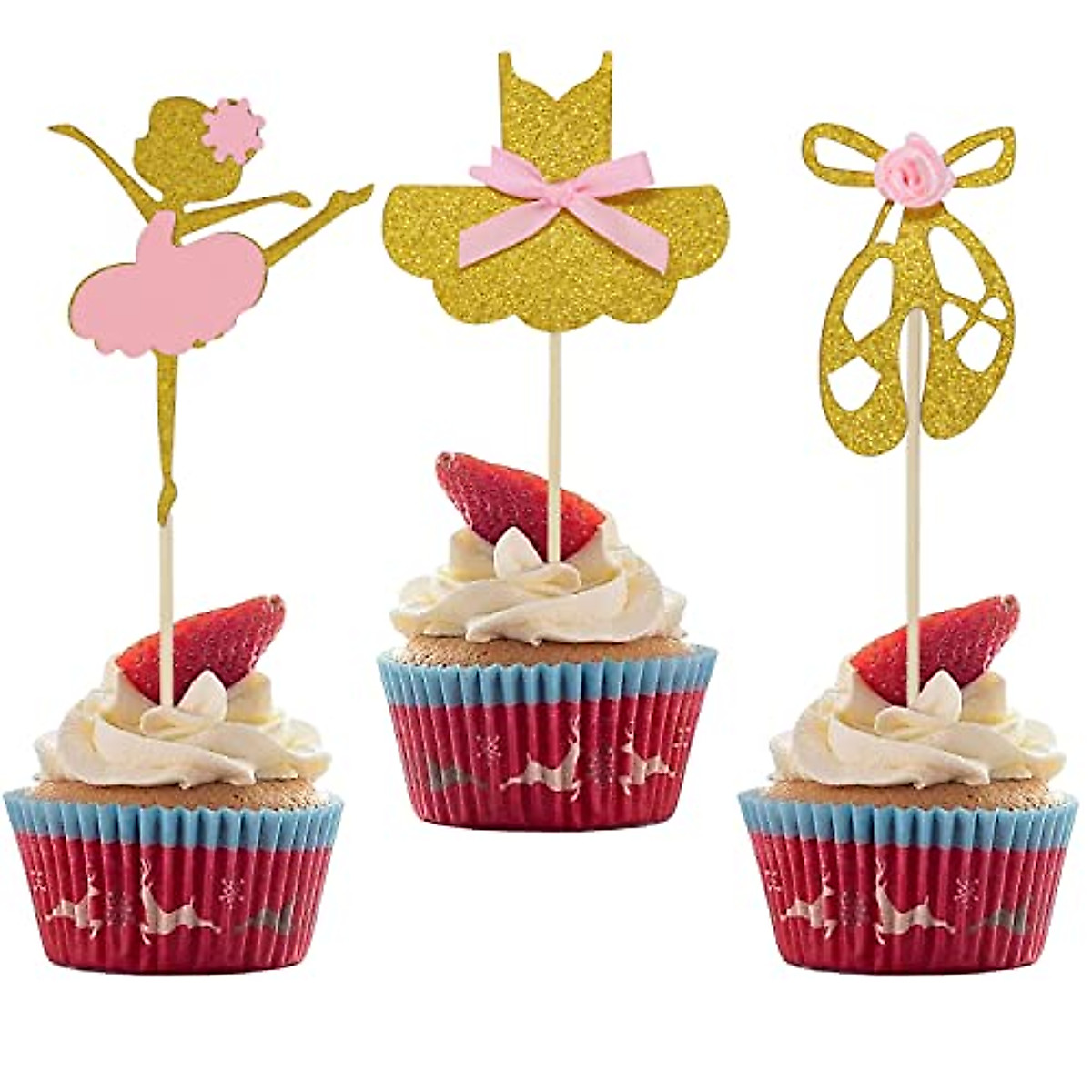 yueton 30PCS Cute Ballet Girl Ballet Dancer Tutu Ballet Slippers Cupcake Toppers Cake Toppers Sweet Glitter Cake Decorations for Baby Shower, Birthday, Wedding, Bridal Shower, Party, Christmas, etc