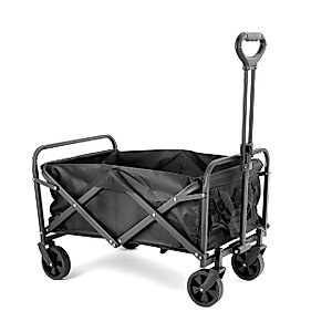 Heavy Duty Collapsible, Foldable, and Rolling Outdoor Utility Wagon for Camping, Beach with Spring-Loaded Handle (Black)
