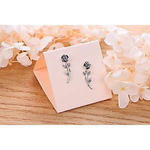 S925 Sterling Silver Rose Flower Clip Stud Ear Cuffs Crawler Climber Earrings for Women Teen
