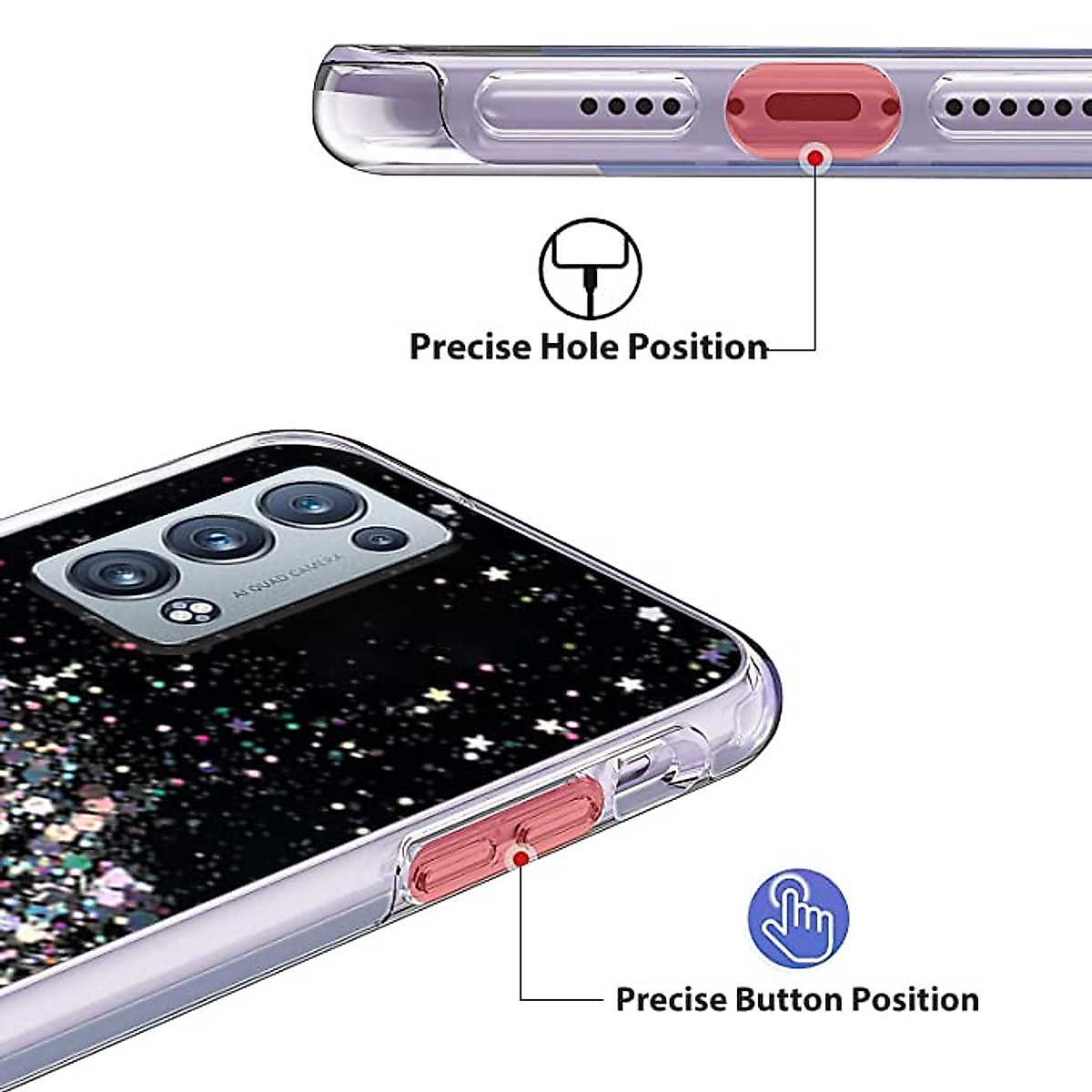 for Oppo Reno 6 Pro 5G Case Silicone，Clear Oppo Reno 6 Pro 5G (Snapdragon) Phone Case Speck, Ultra Slim 0.3mm Soft Shockproof Protective Glitter Cute Phone Cover for Women Green (Black)