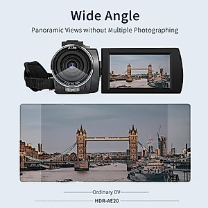ORDRO 5K Video Camera Camcorder with 95° Wide Angle, WDR Mode, EIS Stabilizer, AE20 Video Camera Recorder IR Night Vision Vlogging Camera for YouTube with IR Night Light, Holder, Remote, 2 Batteries