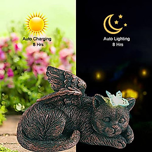 Qeeman Cat Memorial Gifts, Pet Angel Garden Solar Light Cat Memorial Stones for pet Memorial Gifts and pet Loss Gifts, Ideal Gifts for Garden
