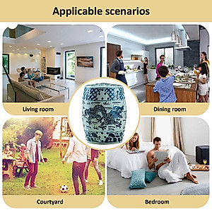 KIROJA Decorative Ceramic Garden Stool, Glazed Hollow Celadon Shoe-Changing Stool Drum Stool, Suitable for Outdoor Garden, Living Room, Terrace, Etc.