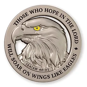 American Bald Eagle Challenge Coin, Bulk Pack of 3 Christian Pocket Tokens, Isaiah 40:31 Bible Study Supplies for Men, Religious Worry & EDC Coins for Police & Military Veterans