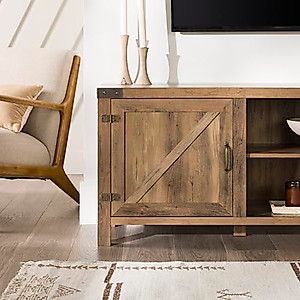 Walker Edison Georgetown Modern Farmhouse Double Barn Door TV Stand for TVs up to 80 Inches, 70 Inch, Rustic Oak, Without Fireplace, 15.75 x 70 x 24 inches