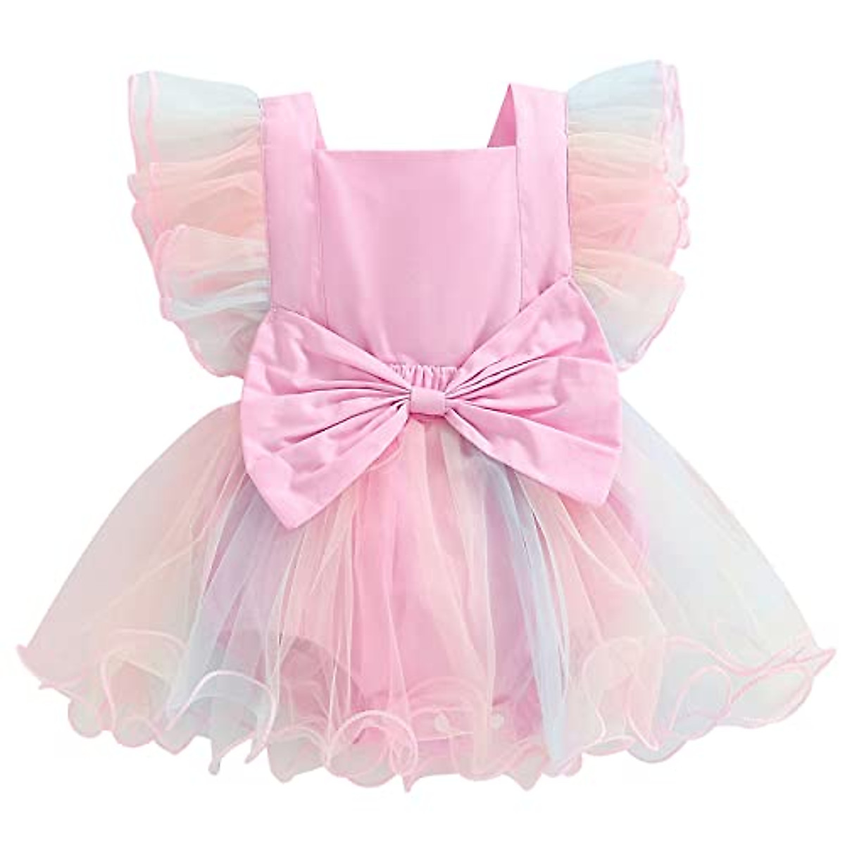 Mubineo Baby Girl Ruffle Rainbow Tulle Tutu Bowknot Princess Romper Dress (Pink, 18-24 Months)