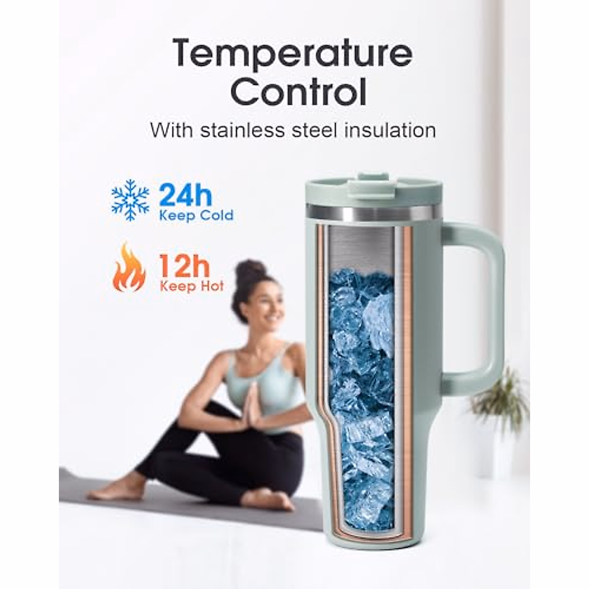 Coolflask 40 oz Tumbler with Lid and Straw, Water Tumbler Insulated with 2-in-1 Leak-proof Lid, Coffee Tumbler Travel Mug Stainless Steel for Cup Holder, Keep Cold for 24H/Hot for 12H, Green