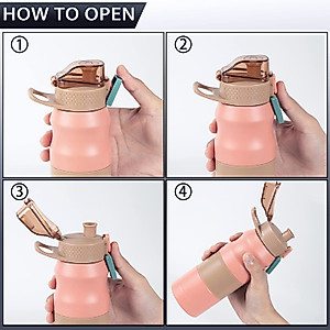 Stainless Steel Insulated Bottle-Vacuum flask Water Bottles Coffee/Juice Cup with Leak Proof Lids,Double Walled Sport Travel Mug with Handle,Keeps Hot and Cold BPA Free 17oz (Pink)