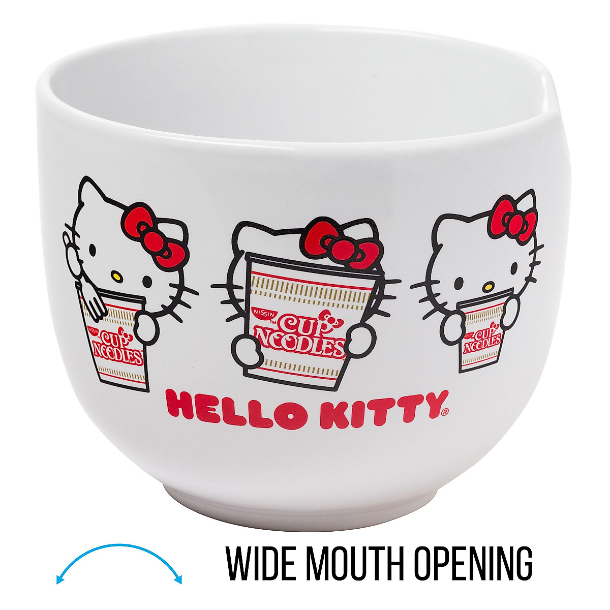 Silver Buffalo Hello Kitty Cup Noodles Nissin Boxed Ceramic Ramen Noodle Bowl with Chopsticks, 20oz