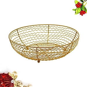 Zerodeko Decorative Storage Baskets Iron Fruit Basket Vegetable Bowl Holder Dish Washing Storage Basket Decorative Bread Snack Stand Tray Organizer for Room Kitchen Cabinet Pantry S Golden