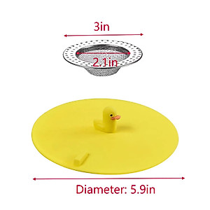 YEZILUU 2pcs, Cute silicone floor drain cover, Bathroom bathtub drain cover bathtub stopper, Kitchen sink water reservoir cover, Free floor drain strainer (Yellow - Duck + Blue - Duck)