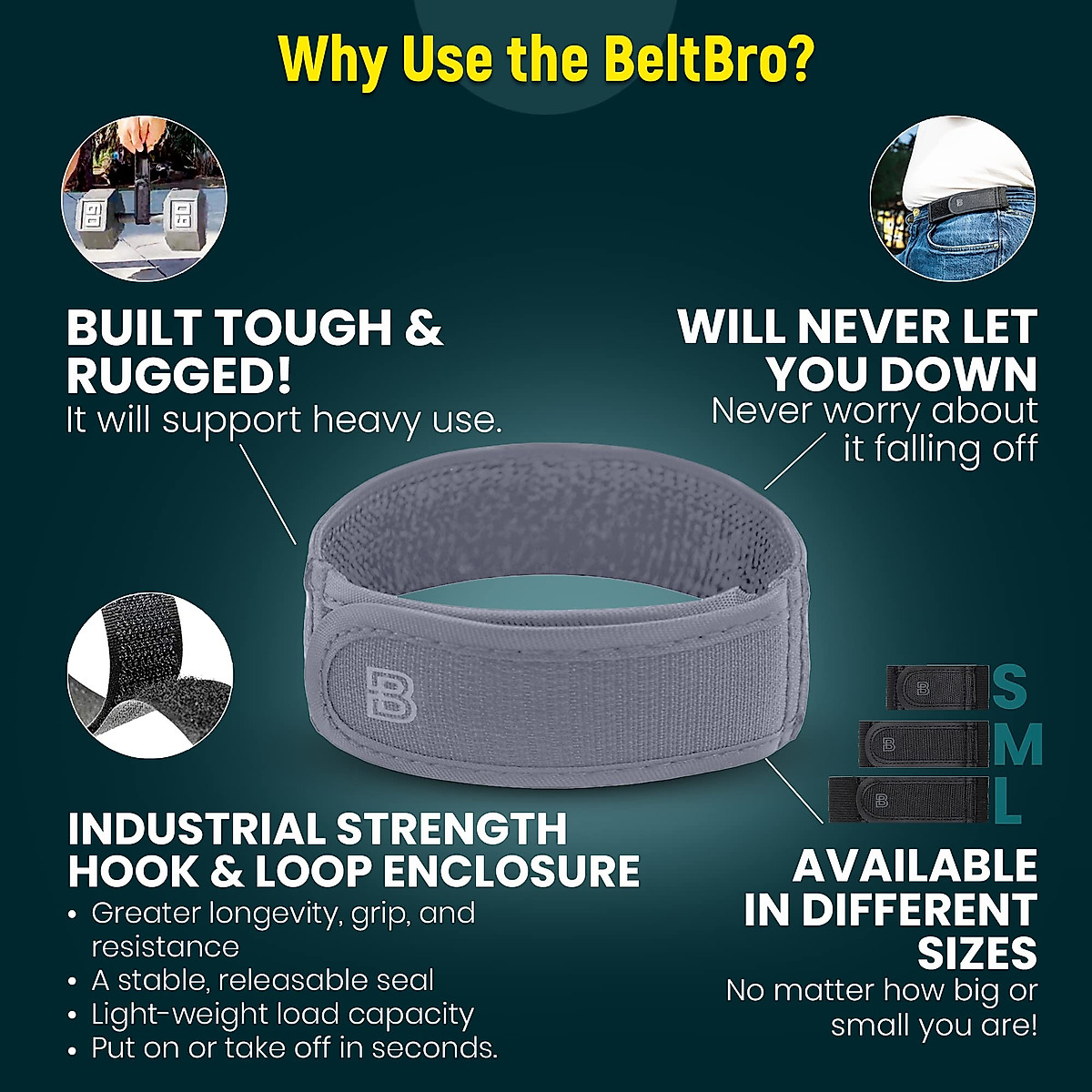BeltBro Titan Grey 2-Medium No Buckle Elastic Belt For Men — Fits 1.5 Inch Belt Loops, Comfortable and Easy To Use