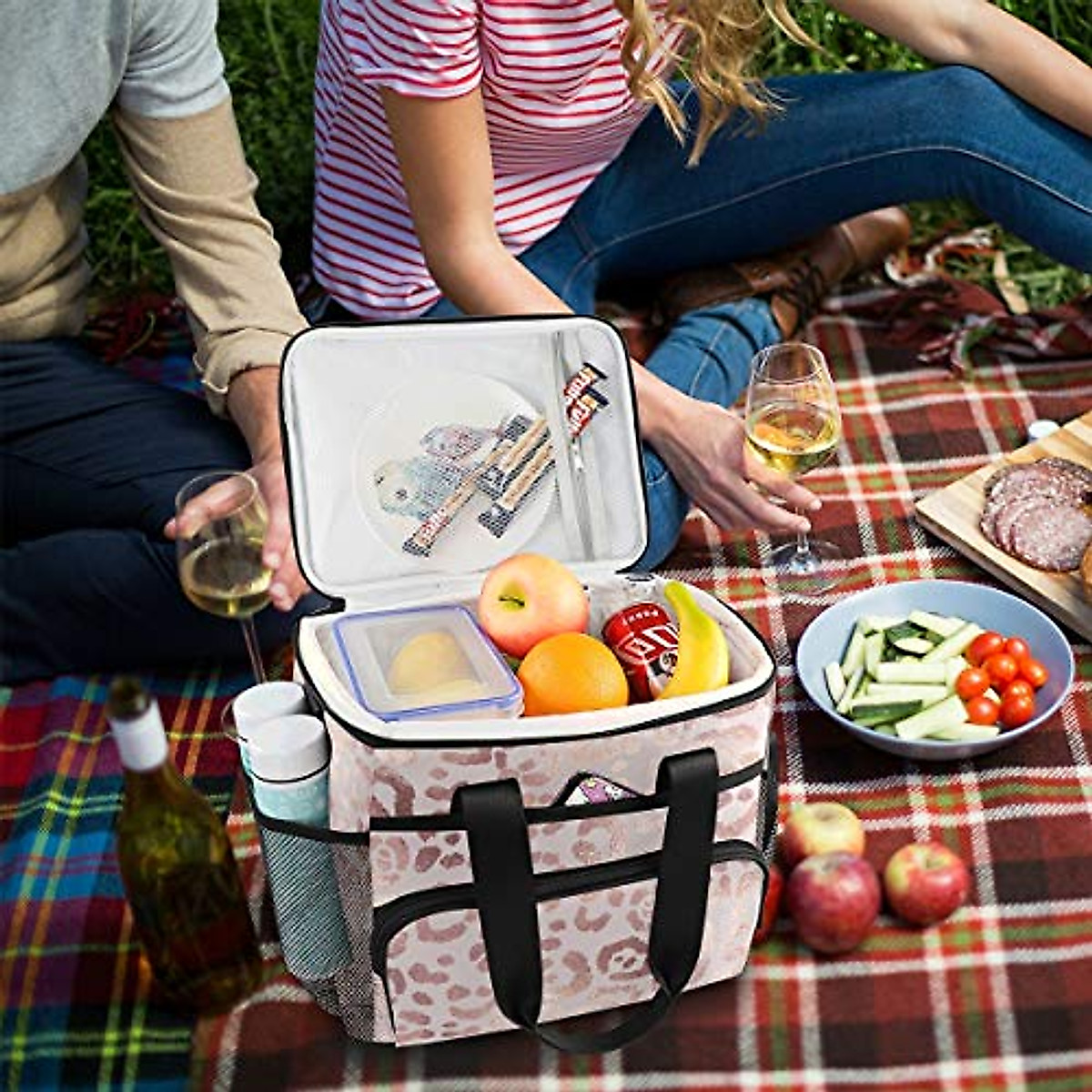 MNSRUU Cooler Bag Elegant Pink Leopard Insulated Lunch Totes Cooler Bags Insulated Leakproof Picnic Bag Container with Adjustable Shoulder Strap