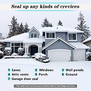 60FT Steel Wool Fill Fabric Roll, Coarse Wire Wool Hardware Cloth DIY Kit, Gap Blocker to Keep Annoying Animals Away from Holes/Wall Cracks/Siding/Pipeline/Vents in Workshop/House/Garage