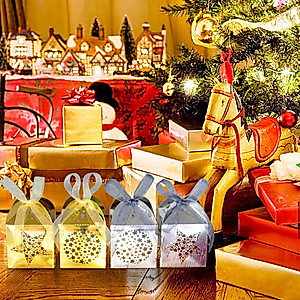 Naler 40pcs Mini Paper Treat Boxes Candy Goodie Gift Boxes with Ribbon for Halloween Christmas Wedding Favor Party Gift Wrap Decoration, Gold & Silver, 2 x 2 x 3 Inches