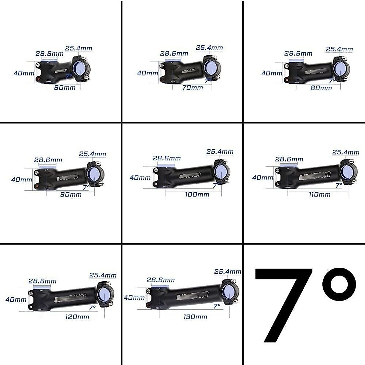 ZECHAO 25.4mm Mountain Bike Stem,Ultralight Handlebar Stem 7 Degree Mountain Road Bike Stem 60/70/80/90/100/110/120/130mm Bike Stem Bike Stem (Color : Black, Size : 25.4x130mm)