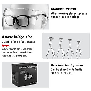Face Shield with Glasses 4 Pack, Anti-Fog Clear Face Mask Shield Ultra Clear Reusable Protective Plastic Mask Droplet Splash Guard for Women Men Kids